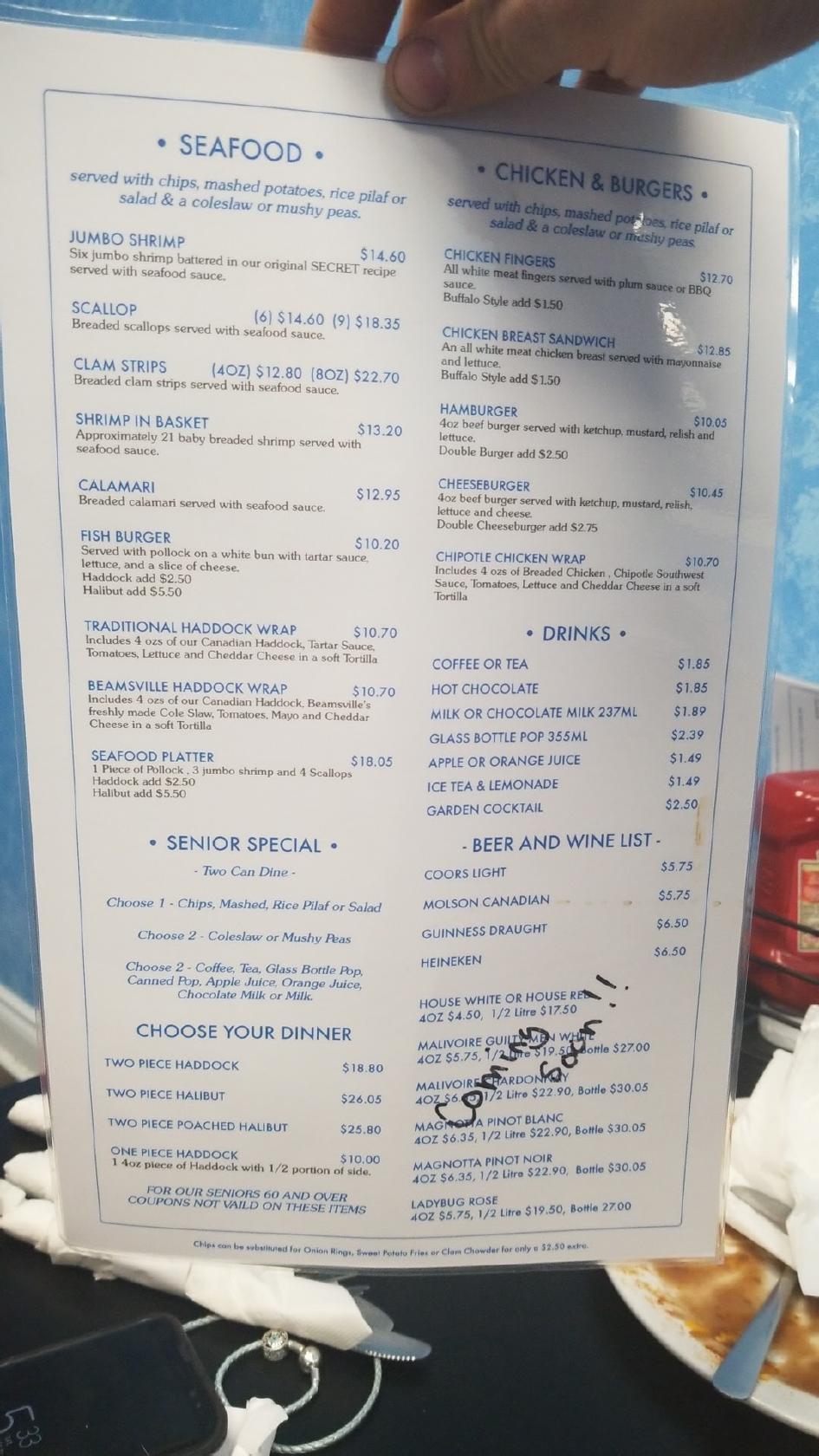 Menu at Beamsville Fish And Chips restaurant, Welland
