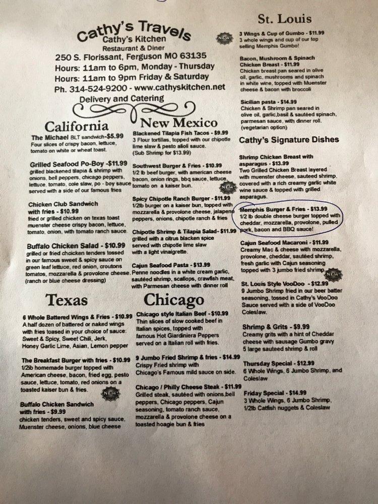 Menu at Cathy's Kitchen restaurant, Ferguson