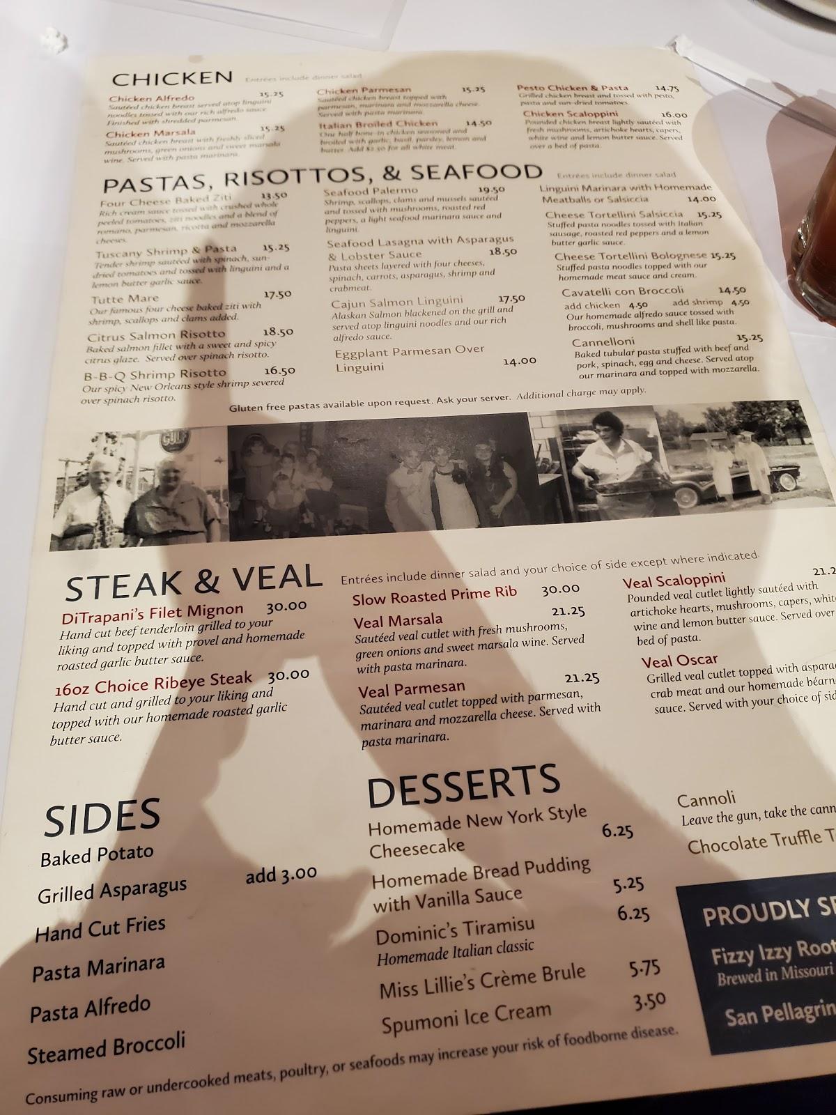 Menu at Di Trapani's On The Square restaurant, Rolla