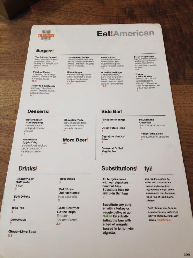Menu at Eureka! pub & bar, Concord