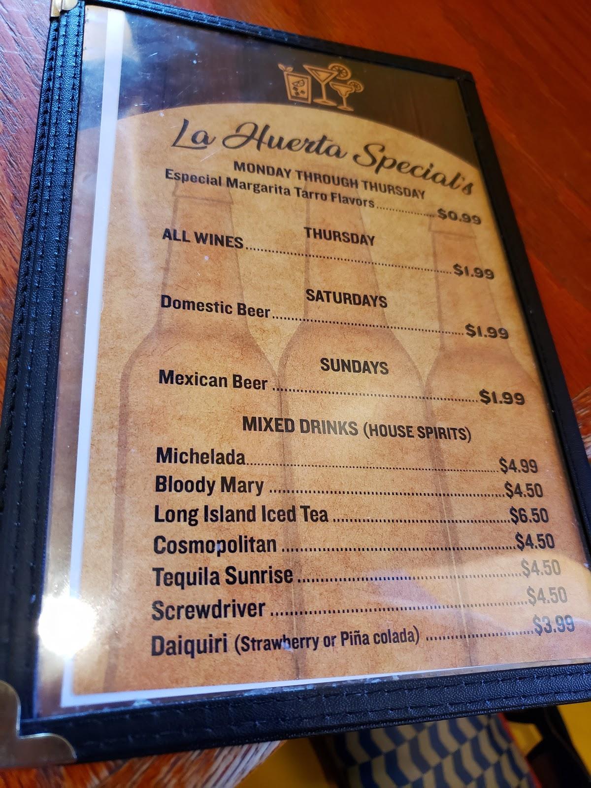 Menu at La Huerta restaurant, Fort Smith, Towson Ave