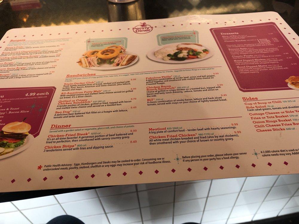 Menu at Penny's Diner restaurant, Low Moor