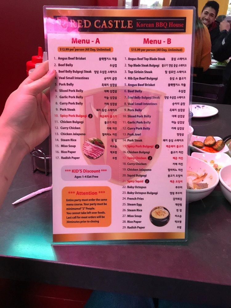 Menu at Red Castle Korean BBQ, Rialto
