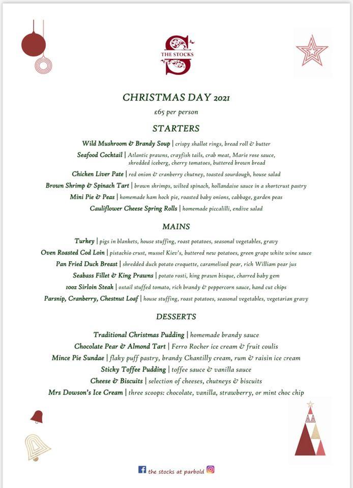 Menu at Stocks Tavern pub & bar, Up Holland