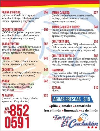Menu at TORTAS EL CACHETON restaurant, Guamúchil