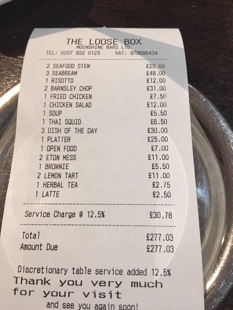 Menu at The Loose Box pub & bar, London, 51 Horseferry Rd