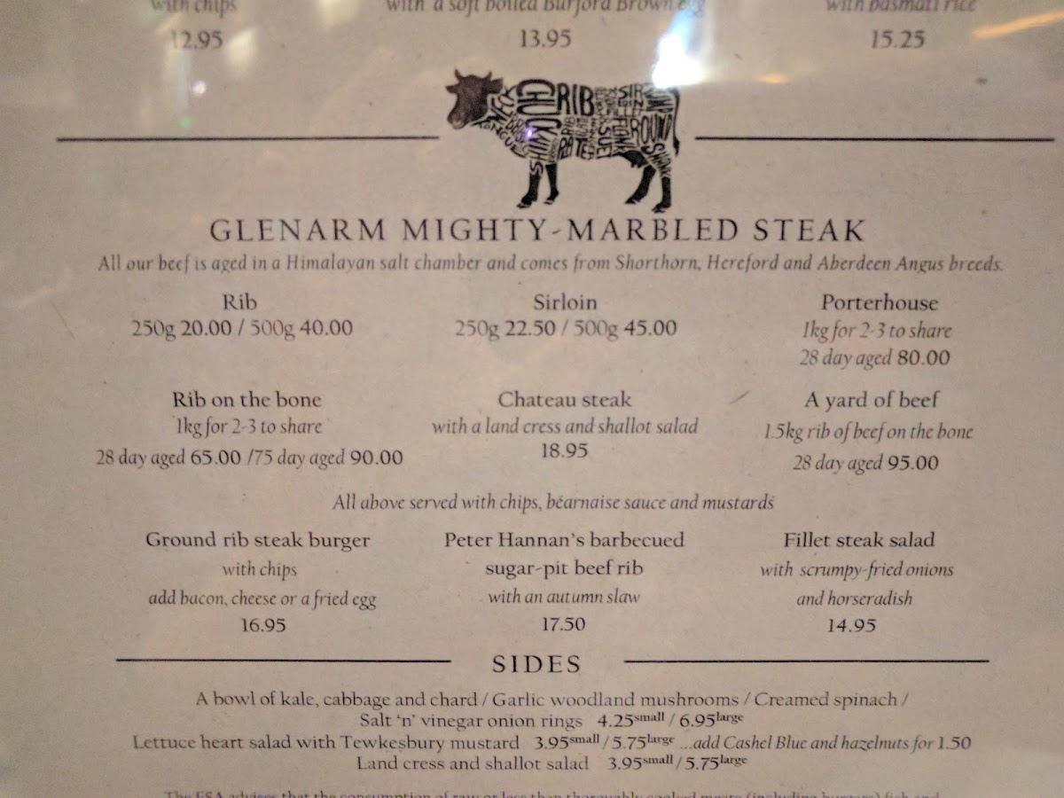 Menu at The Tramshed Project restaurant, London