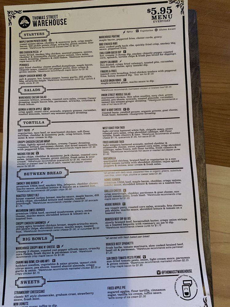 Menu at Thomas Street Warehouse pub & bar, Seattle
