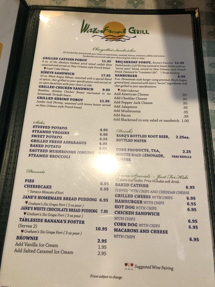Carta del restaurante Waterfront Grill, Monroe