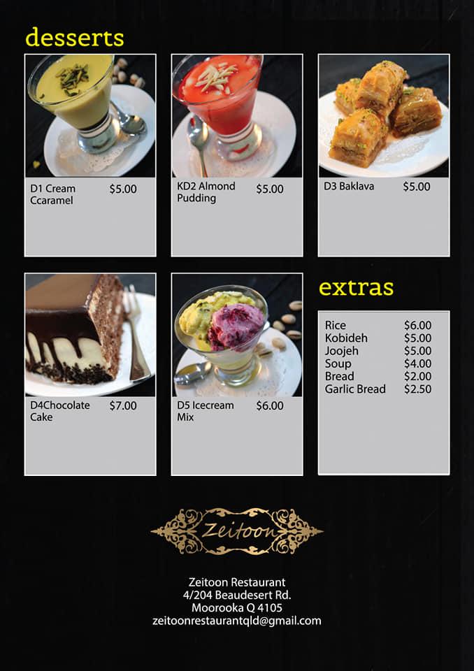 Menu at Zeitoon Restaurant, Salisbury