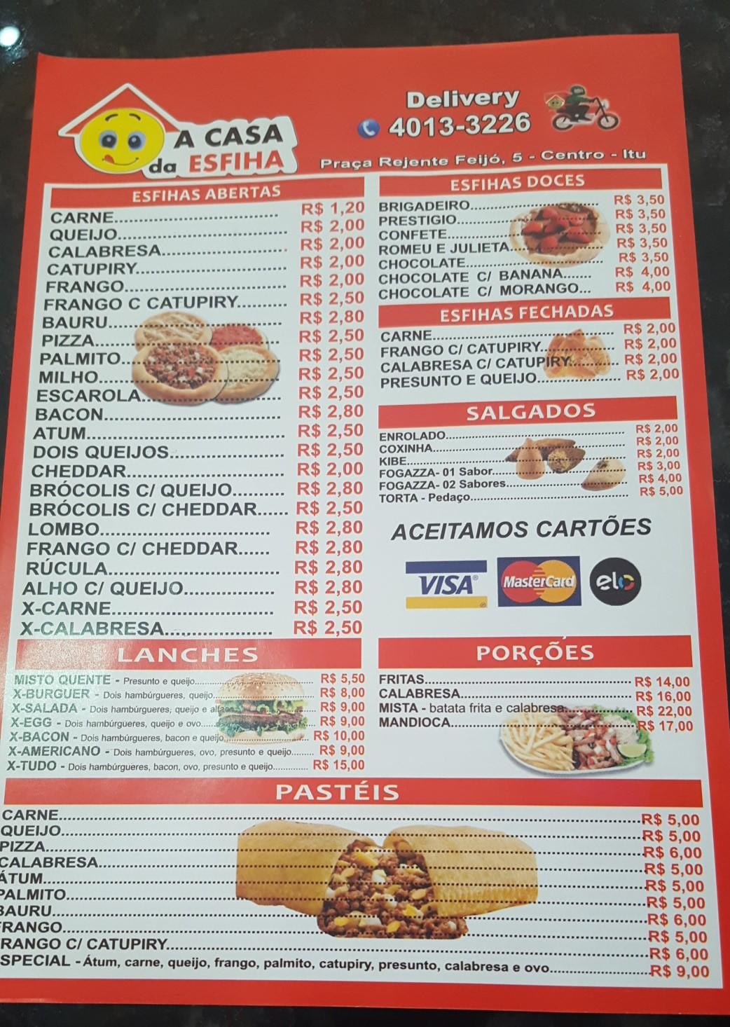 Carta del restaurante A Casa da Esfiha, Itu
