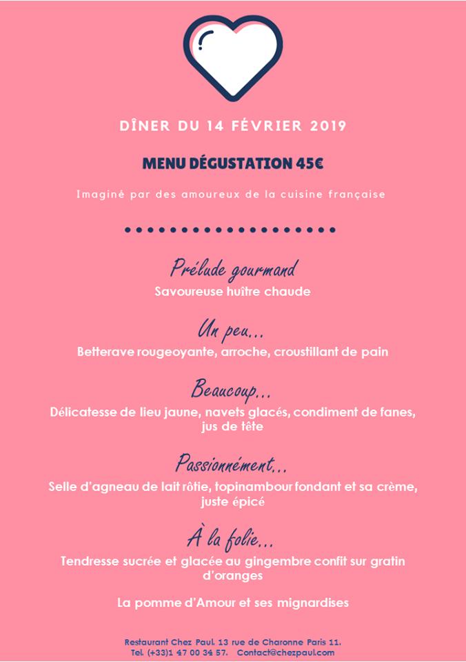 Menu at Chez Paul restaurant, Paris, 13 Rue de Charonne