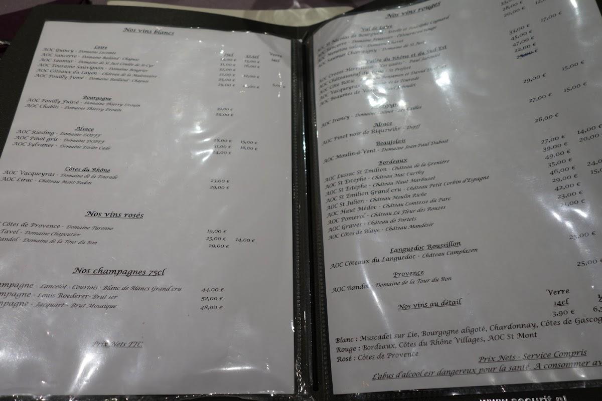 Menu au Comme Vous Voulez restaurant, Dunkerque, 58 Digue de Mer