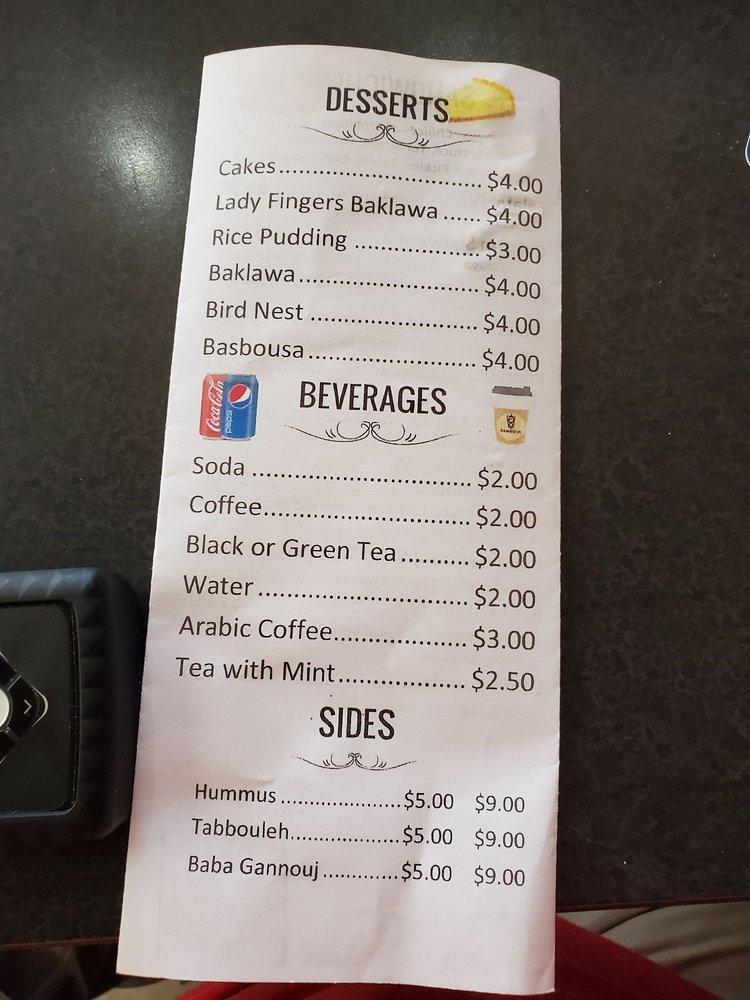 Menu at Damascus Mediterranean Cuisine restaurant, Canton