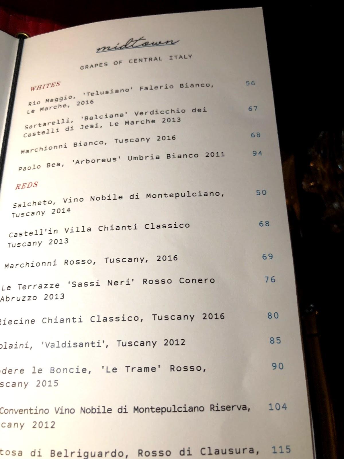 Menu at Don Angie restaurant, New York City