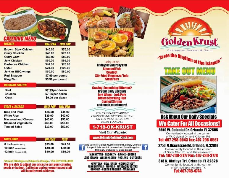 Menu at Golden Krust Caribbean Restaurant, Orlando, 318 N Alafaya Trail