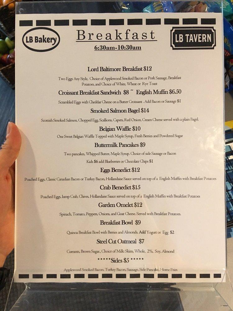 Menu at LB Bistro & Bakery, Baltimore