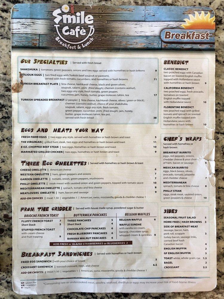 Menu at Smile Cafe Breakfast & Lunch, Easton