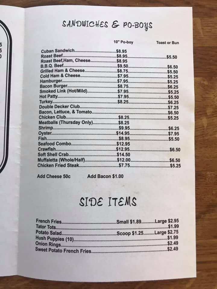 Menu at Frisco Deli restaurant, LaPlace, W Airline Hwy