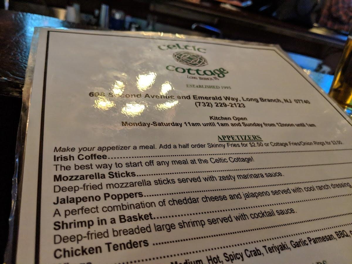 Menu at Celtic Cottage Pub and Patio Bar, Long Branch