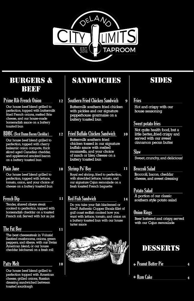 Menu at City Limits Taproom and Grille pub & bar, DeLand