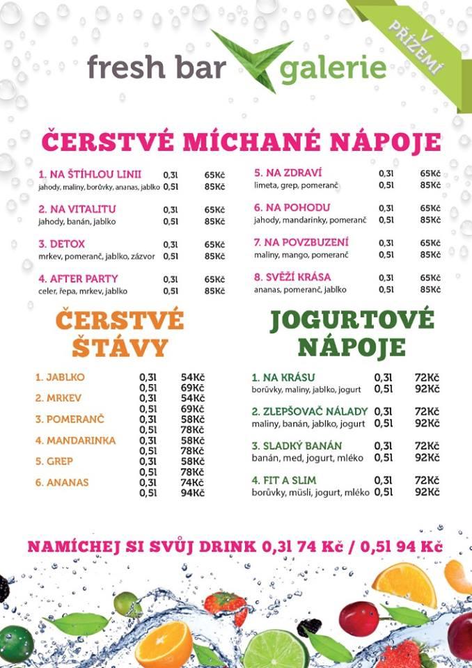 Menu at Fresh Bar Galerie, Pilsen