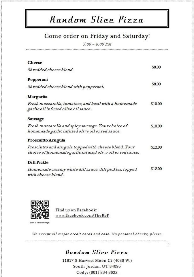 Menu at Inferno Wood Fired Pizza pizzeria, South Jordan