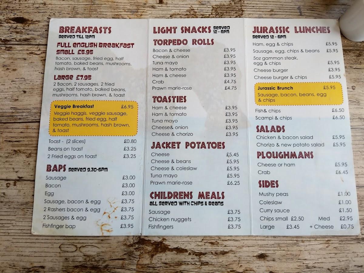 Menu at Jurassic Rocks Cafe, Weymouth
