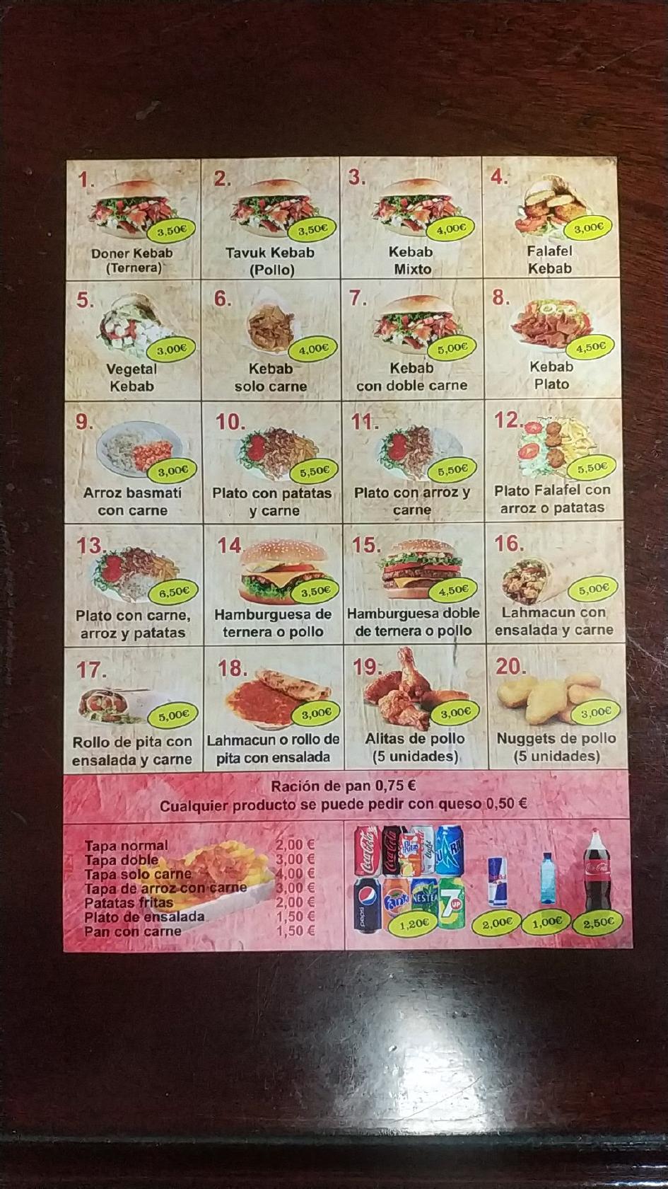 Menu at PAK DONNER KEBAB, Burgos, C. Santiago Apóstol