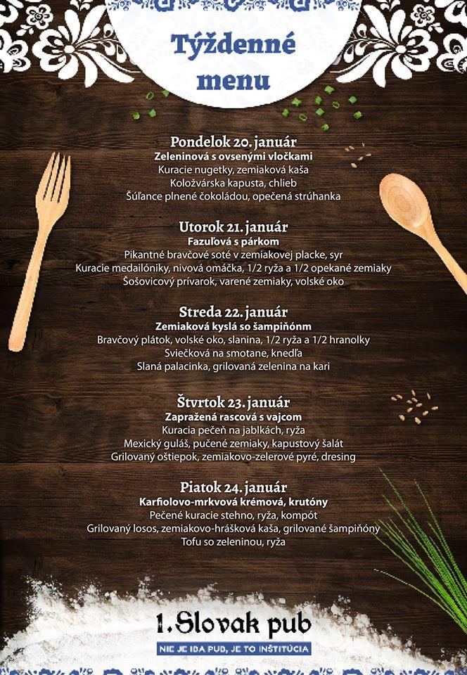 Menu at Slovak Pub, Bratislava