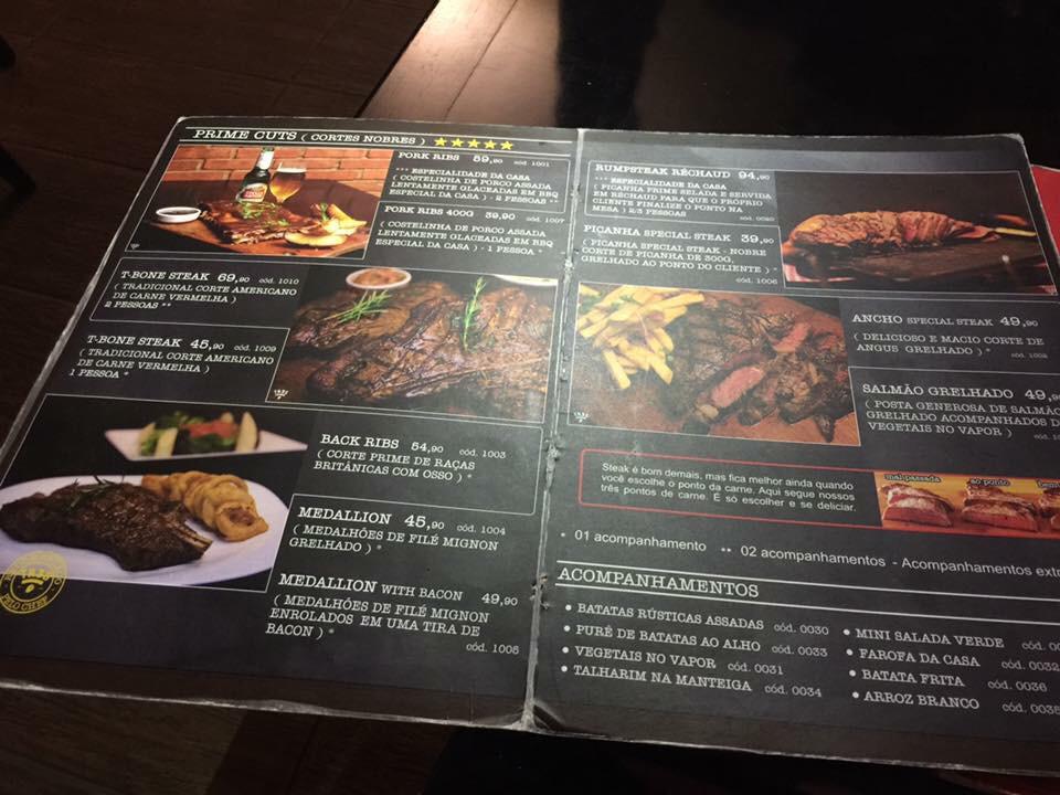 Menu em TR3S Steakhouse, Registro