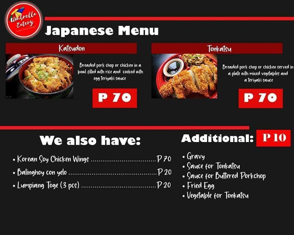 Menu at Umbrella Eatery restaurant, Biñan