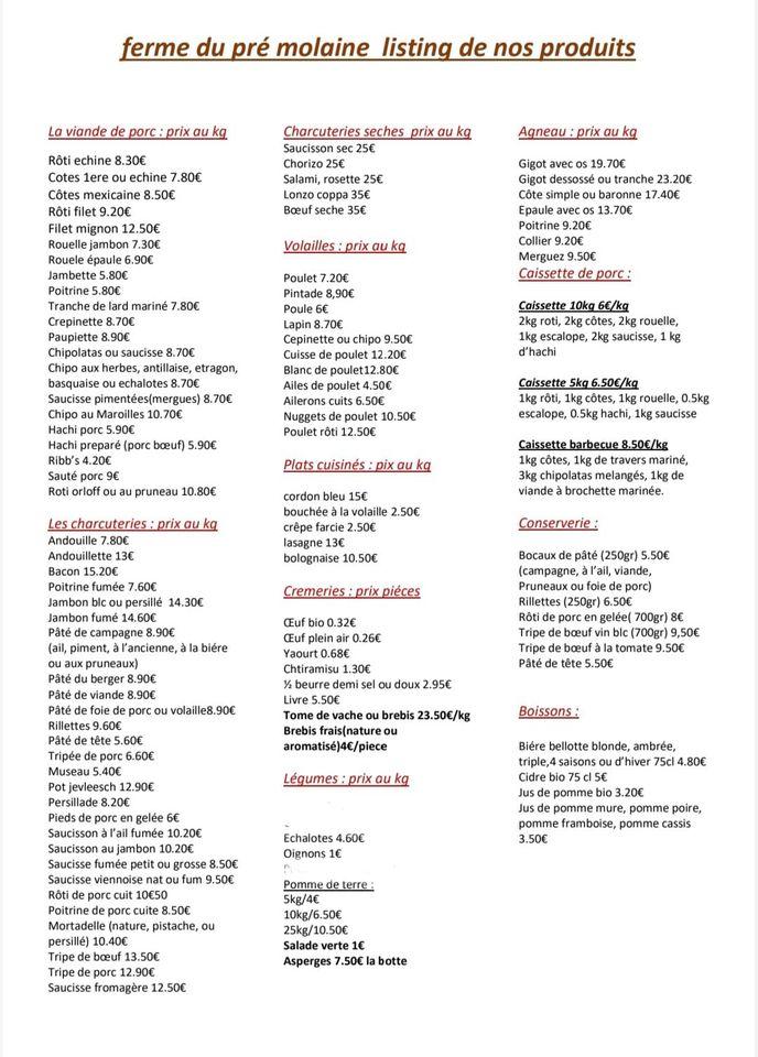 Menu at La Ferme Auberge Du Pré Molaine restaurant, Ablain-Saint ...