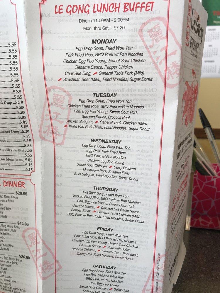 Menu at Le Gong Gourmet restaurant, Waukesha