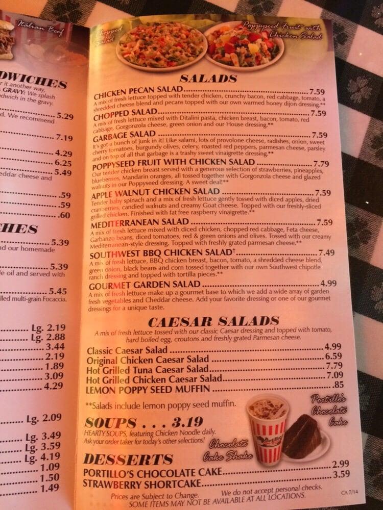 Menu at Portillo's Moreno Valley restaurant, Moreno Valley