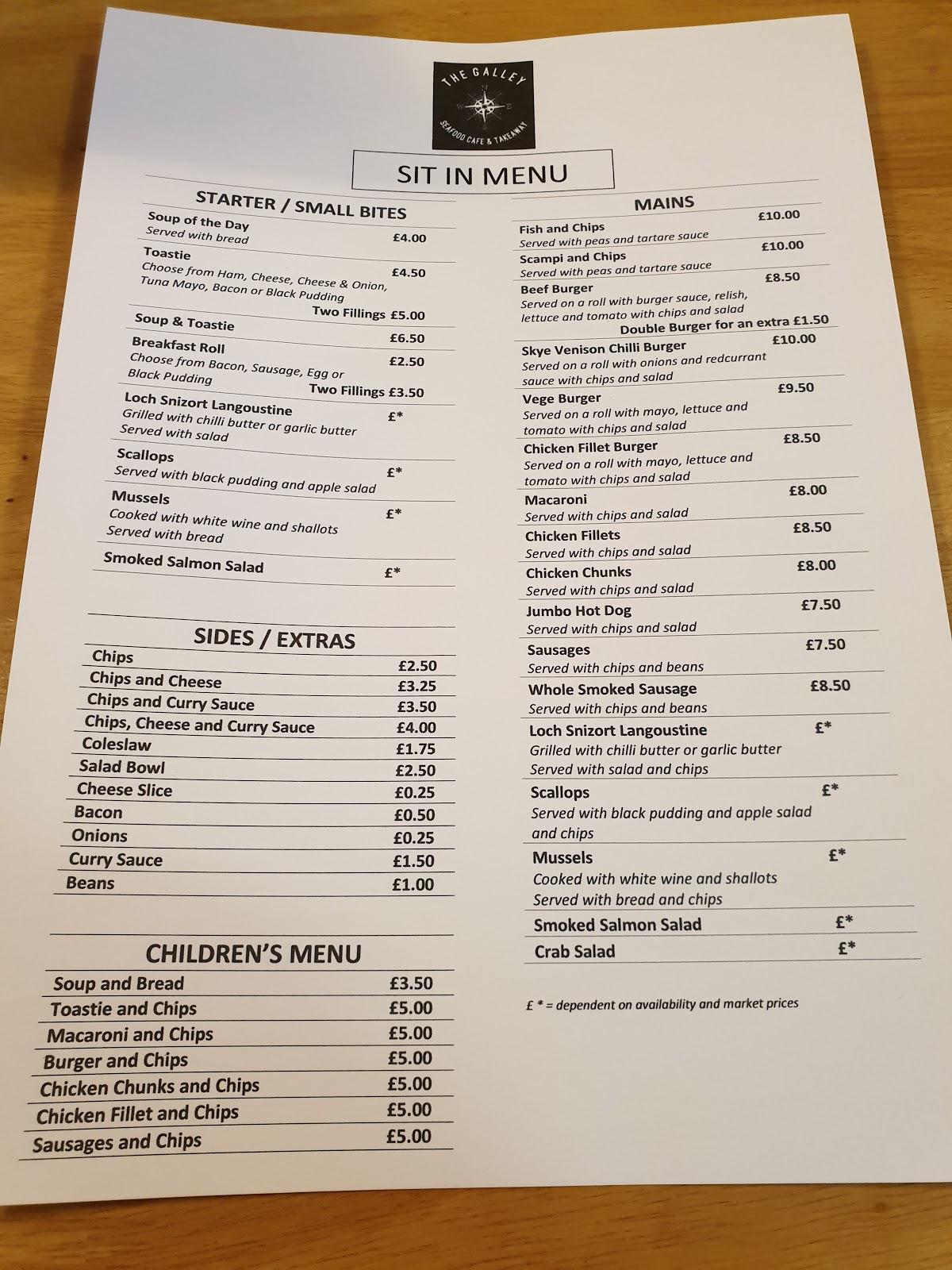 Menu at The Galley Cafe & Takeaway, Uig