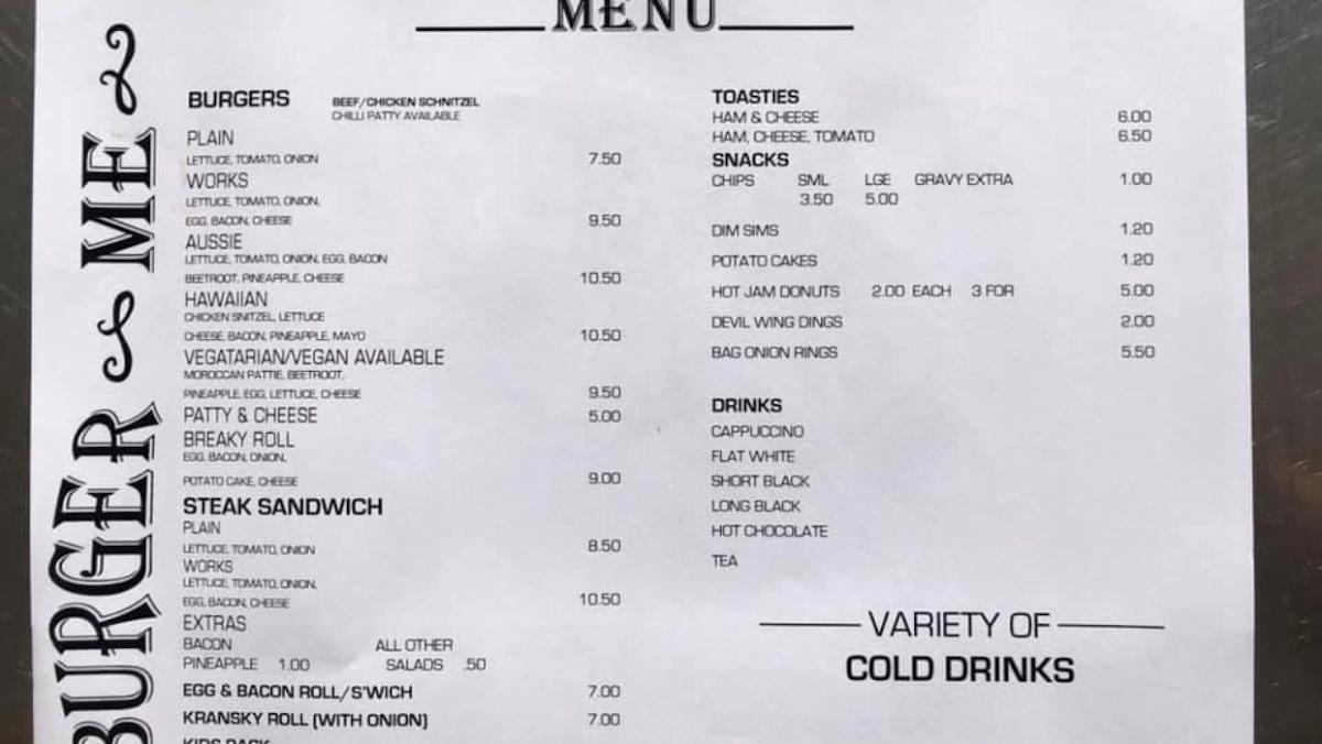 Menu at Burger Me Seymour fast food, Seymour
