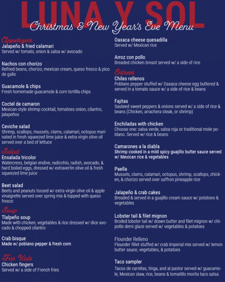 Menu at Luna Y Sol Mexican Restaurant, Moorestown