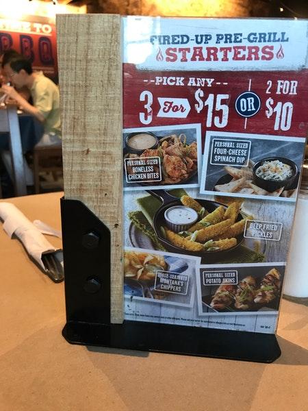 Menu at Montana's BBQ, Delta