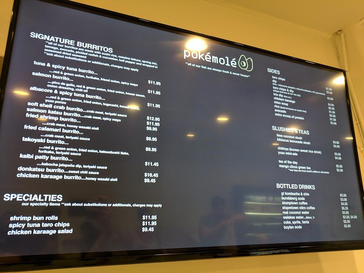 Menu at pokemole restaurant, Los Angeles