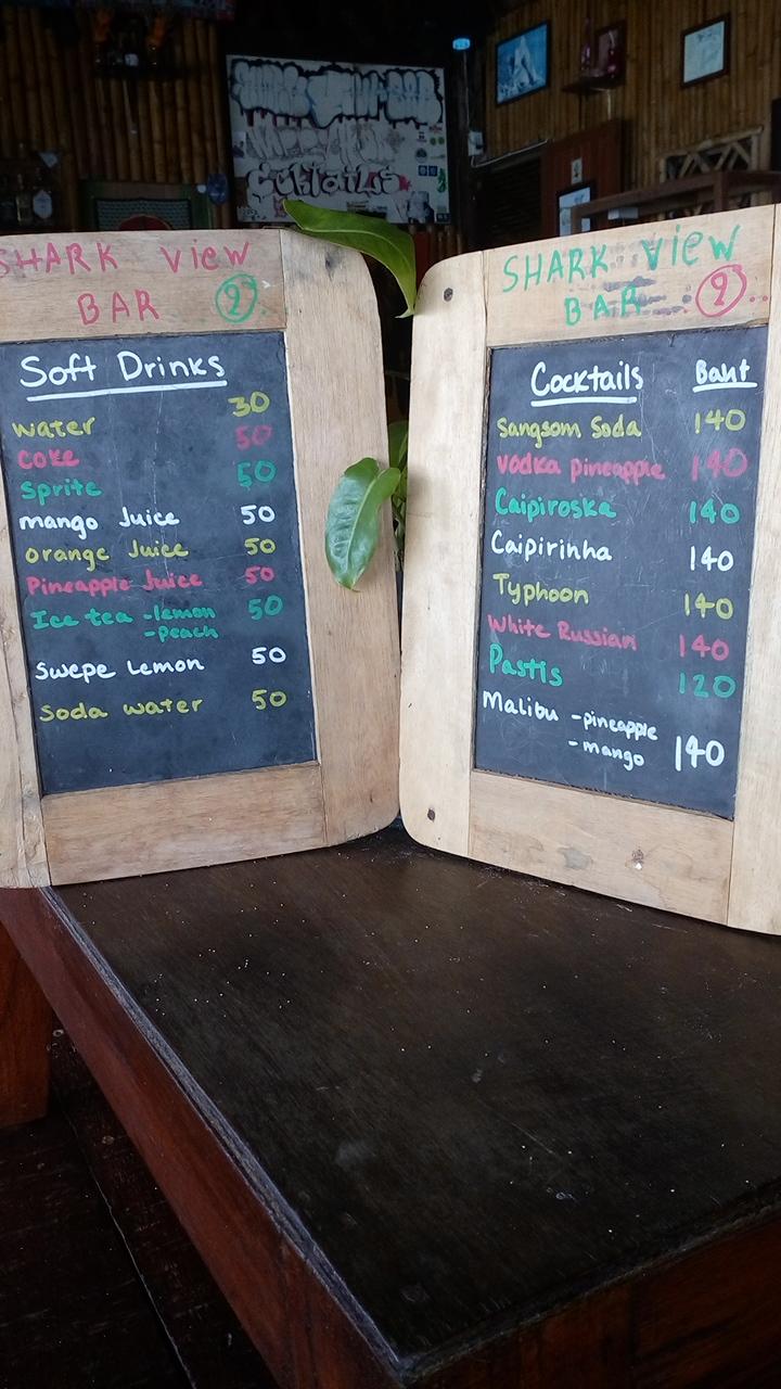 Menu at Shark View Bar, Ko Tao