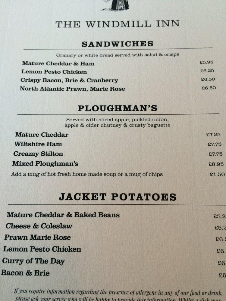 Menu at The Windmill Inn, Portishead pub & bar, Portishead