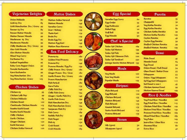 Menu at Thinnai Restaurant Chennai, Chennai