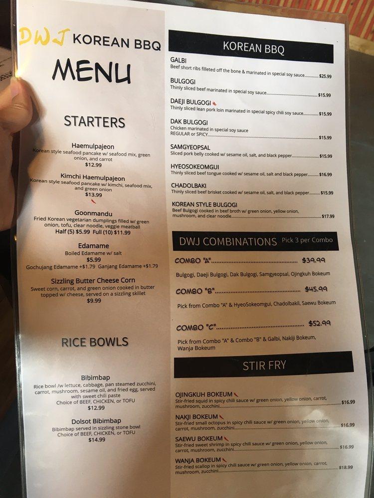 Menu at DWJ Korean BBQ, Memphis, 551 S Highland St