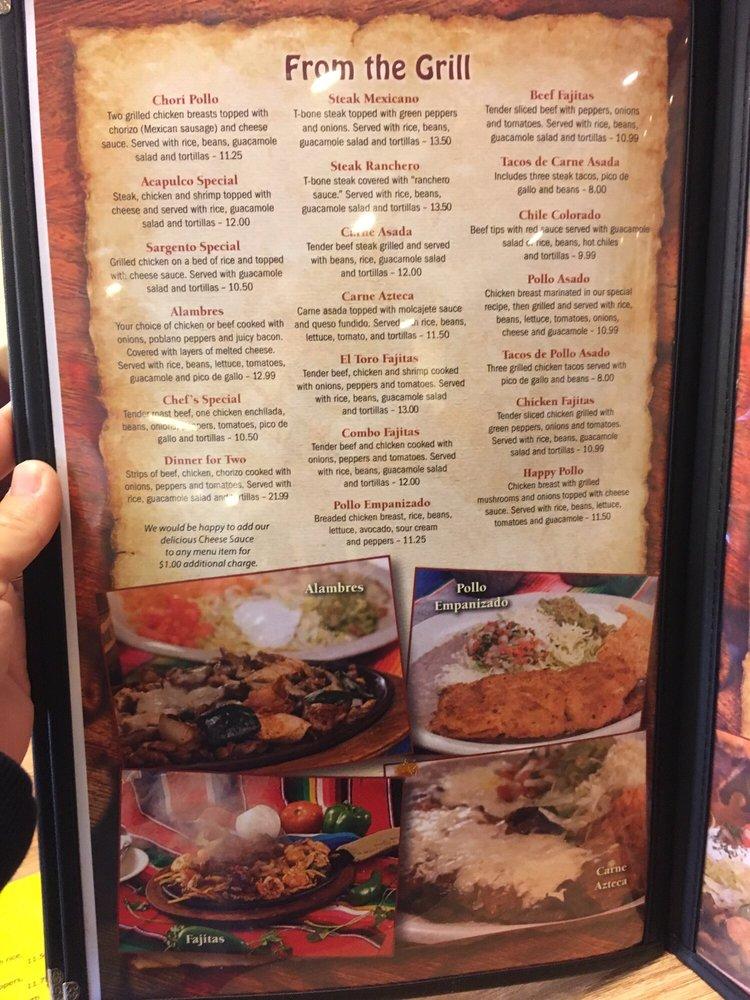 Menu at El Toro of St. Joseph restaurant, Saint Joseph