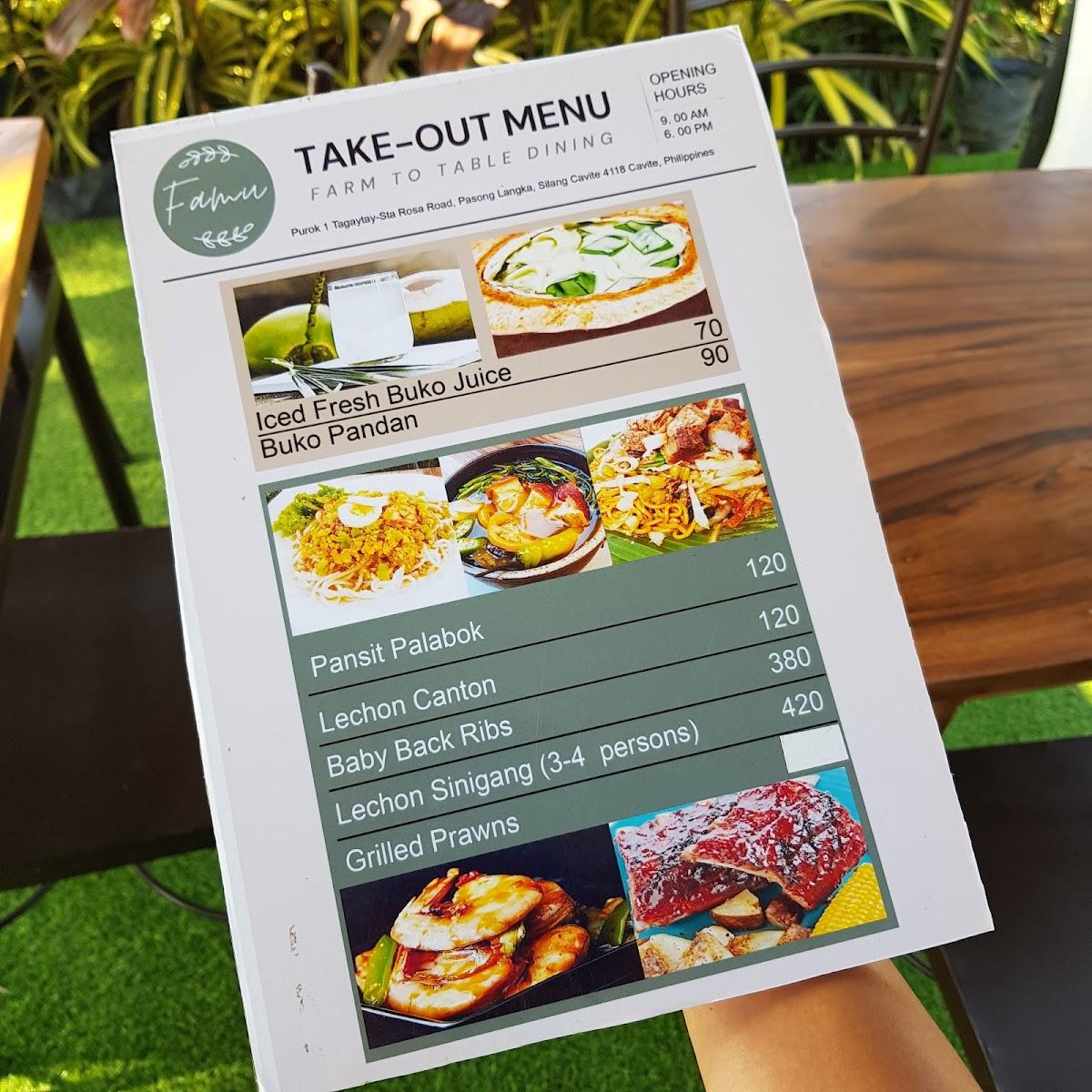Menu at Famu Filipino Farm to Table restaurant, Silang
