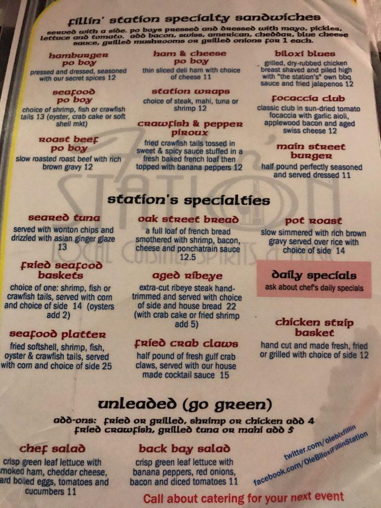 Menu at Fillin' Station pub & bar, Biloxi