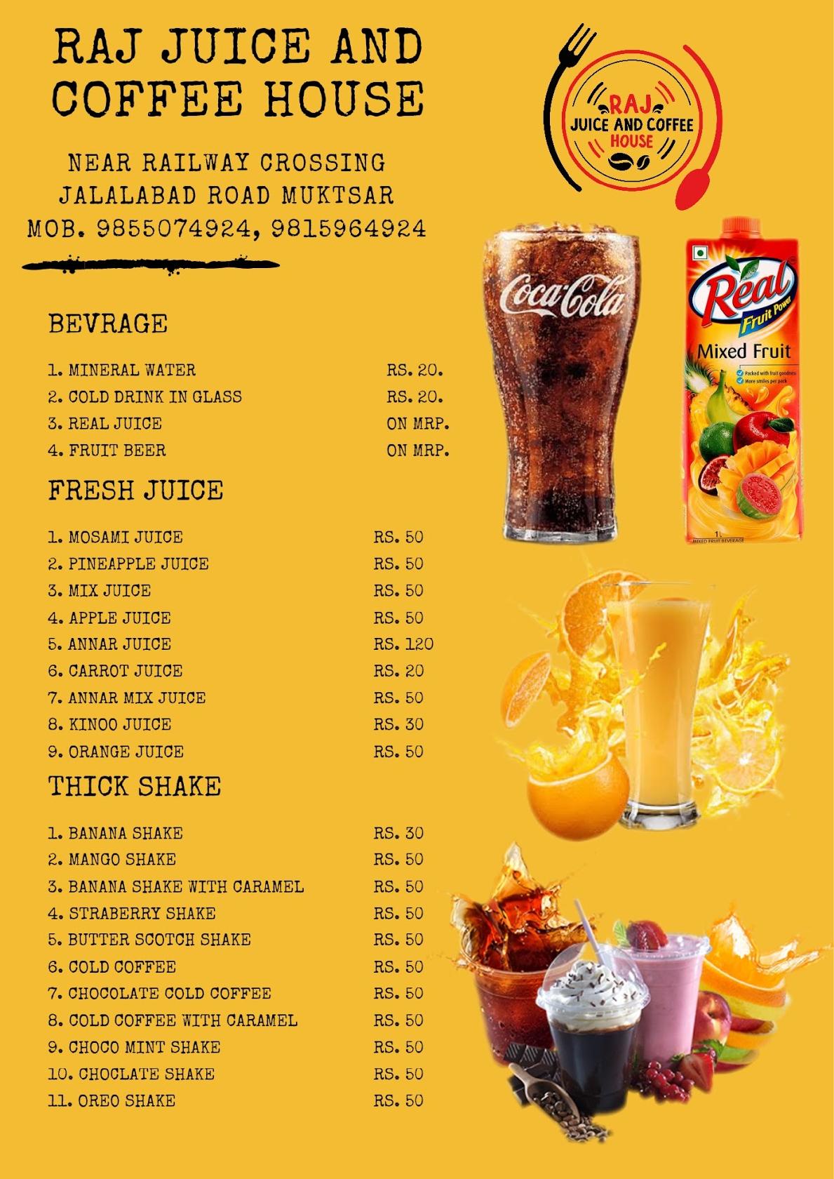 Menu at RAJ JUICE AND COFFEE HOUSE, Sri Muktsar Sahib