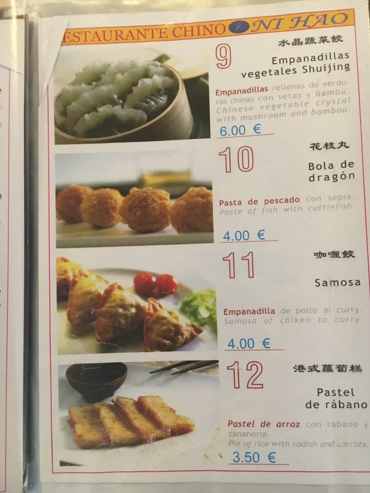 Menu at RESTAURANTE CHINO NI HAO., Calp