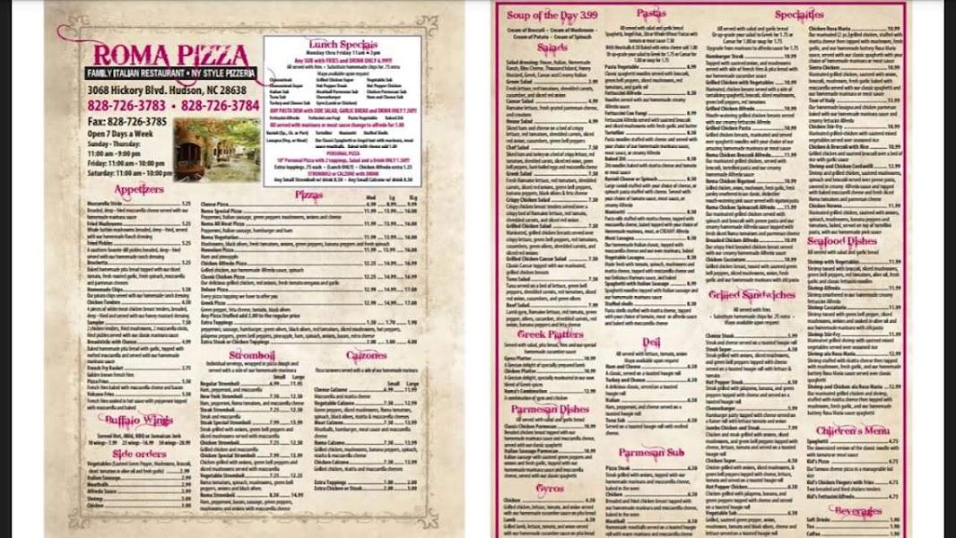 Menu at Roma Pizza Family Restaurant, Hudson